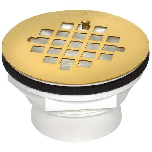 Oatey 42078 PVC Shower Drain with Polished Brass Strainer, PVC, White ...