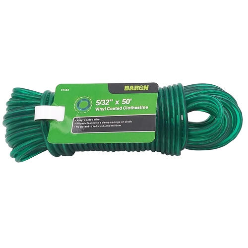 Baron 51503 Clothesline, #5, 50 ft L, Plastic/Vinyl, Green, 72 lb ...
