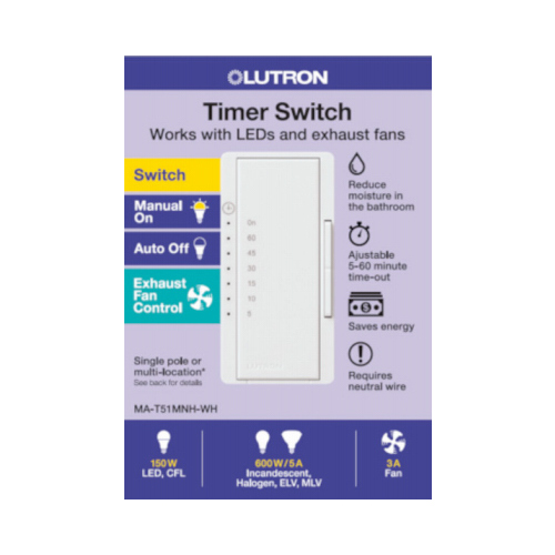 Lutron MA-T51MNH-WH Countdown Timer Maestro Indoor 120 V White White