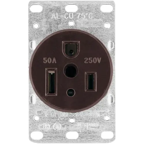 Eaton AH1254BK-BOX Power Receptacle, 2 -Pole, 250 V, 50 A, NEMA: NEMA 6 ...