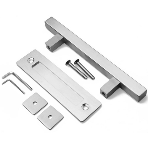 Orca Hardware AH-COMBOSQ-SS Sliding Door Square Bar and Recessed Pull Combo