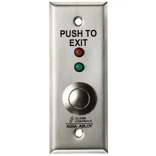 Alarm Controls TS-11 3/4" Dia. Metal Button, "PUSH TO EXIT", Momentary, Red/Green LEDs, Narrow ...