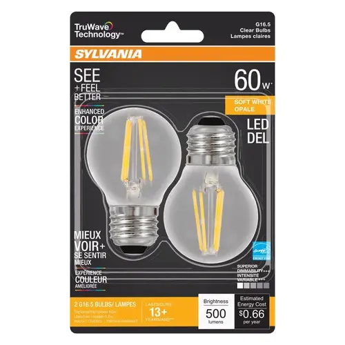 Sylvania 40850 Natural LED Bulb, Globe, G16.5 Lamp, 60 W Equivalent ...