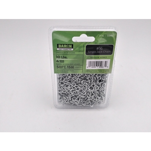 Baron 45963 Single Jack Chain, #16, 50 ft L, Steel, Galvanized/Zinc ...