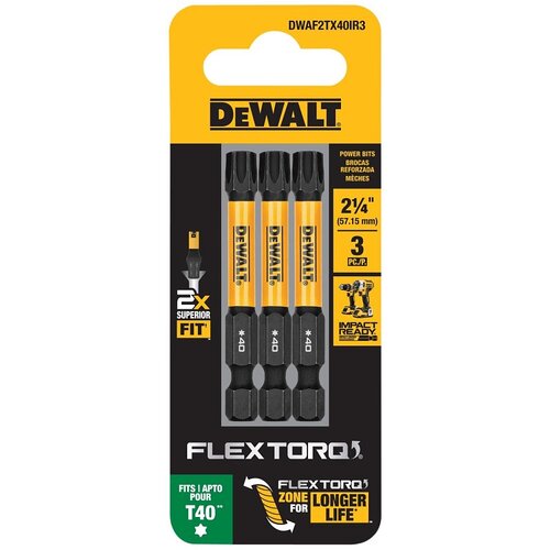 DEWALT DWAF2TX40IR3 Drill and Driver Bit Set FlexTorq Torx T40 X 2.25 ...
