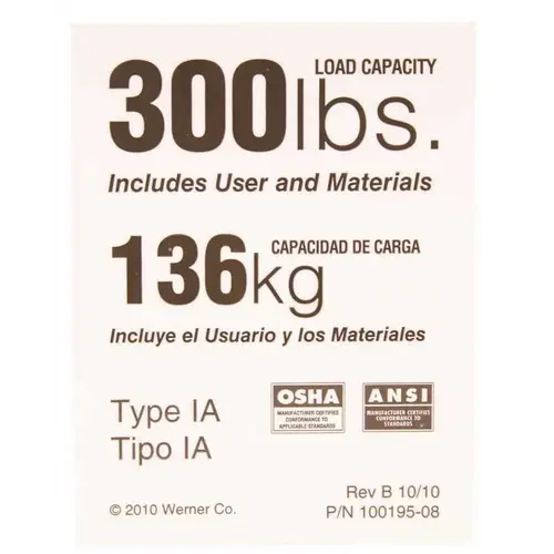 Werner LDR300 Ladder Accessories; Accessory Type: Label ; For Use With ...