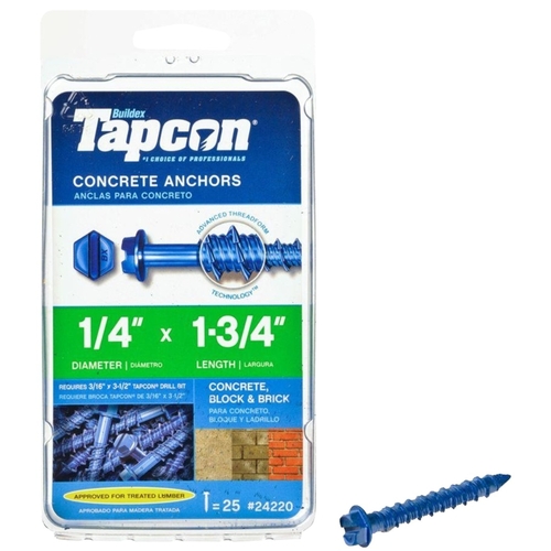 ITW 24220 Concrete Anchors, Hex Washer Head, 1/4 x 1-3/4-In pack of 25