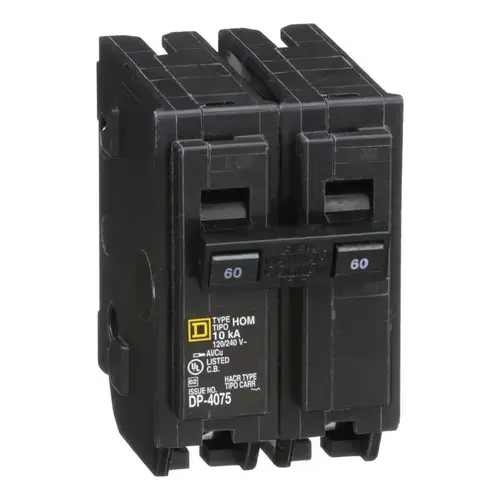 Square D HOM260CP Homeline Circuit Breaker, Mini, 60 A, 2 -Pole, 120/240 V, Fixed Trip, Plug ...
