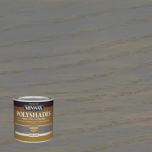 Minwax 213984444 Stain/Polyurethane Finish PolyShades Semi-Transparent Satin Slate Oil-Based 0.5 ...