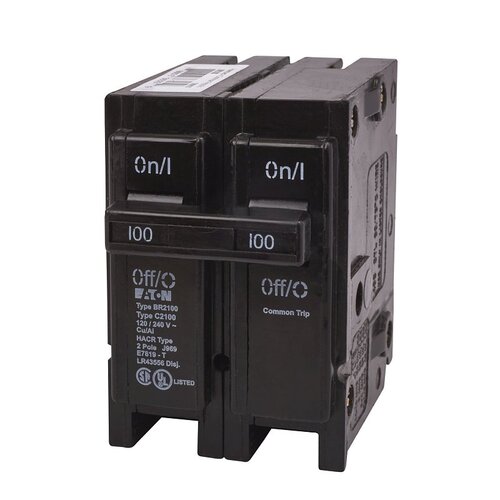 Eaton BR2100 Circuit Breaker, Type BR, 100 A, 2-Pole, 120/240 V, Plug
