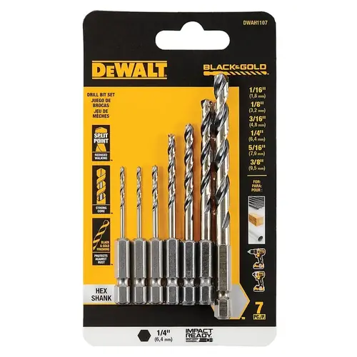 DEWALT DWAH1107-XCP5 Black and Gold Impact Ready Drill Bit Set, 7 Pc, 1 ...