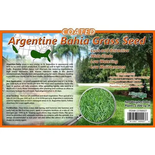 Bahia Seed Processors 13700027 Coated Bahia Argentine Grass Seed 5-LBS ...
