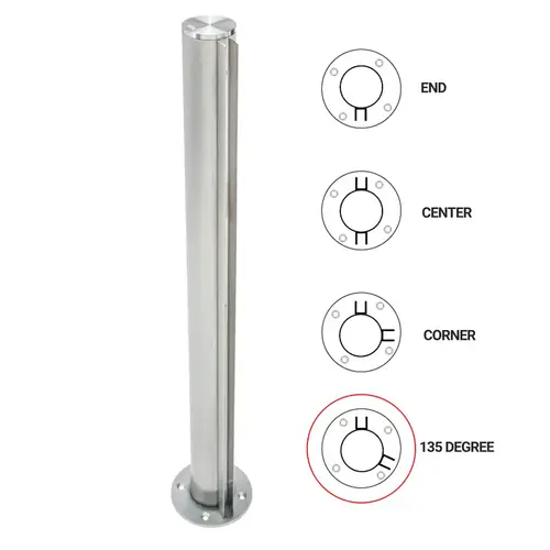 FHC TR1BS24A T1000 24" 135 Degree - 1.5" Round Partition Post - Brushed ...