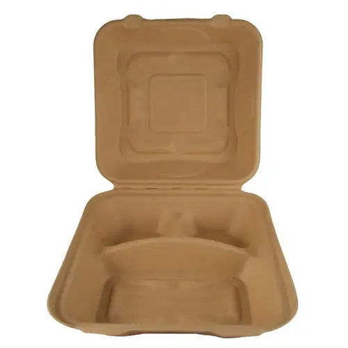 WORLD CENTRIC TO-SC-U9T CLAMSHELL 3 COMPARTMENT UNBLEACHED SUGAR CANE ...