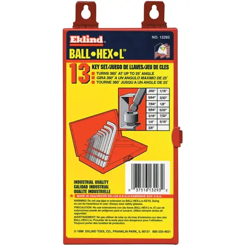 Eklind Tool 13293 Ball-Hex-L Key Sets, 13 per box, Hex Ball Tip, Inch ...