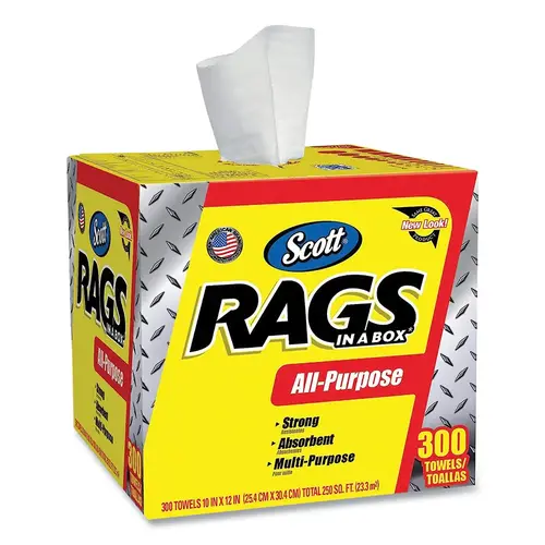 SCOTT 54949 Scott Rags In A Box , White, 9 in W x 12 in L, 300/Box Buy Now