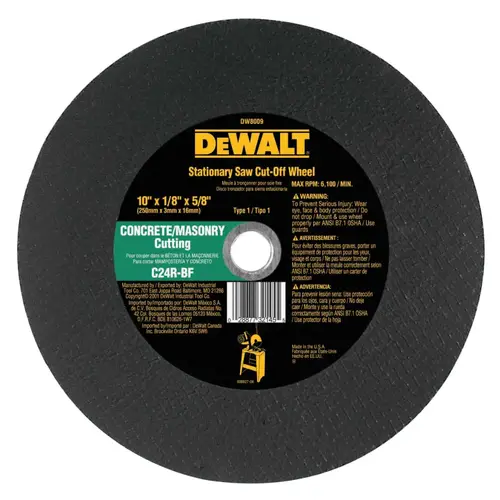 DEWALT DW8009 Stationary Saw Wheels, 10 in, 5/8 in Arbor, C24R, 6,100 ...