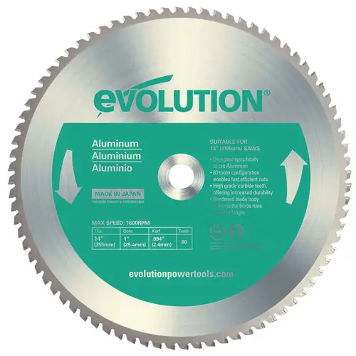 Evolution 14BLADEAL TCT Metal-Cutting Blade, 14 in, 1 in Arbor, 1600 ...