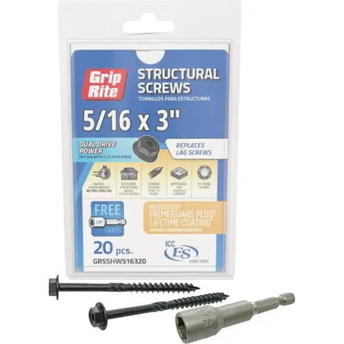 Grip-Rite GRSSHW516320 Grip-Rite PrimeGuard Plus 5/16 In. x 3 In. Hex ...