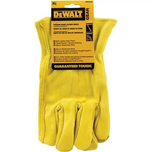 DEWALT DPG32L Men's Large Premium Grade Leather Driver Glove Yellow ...