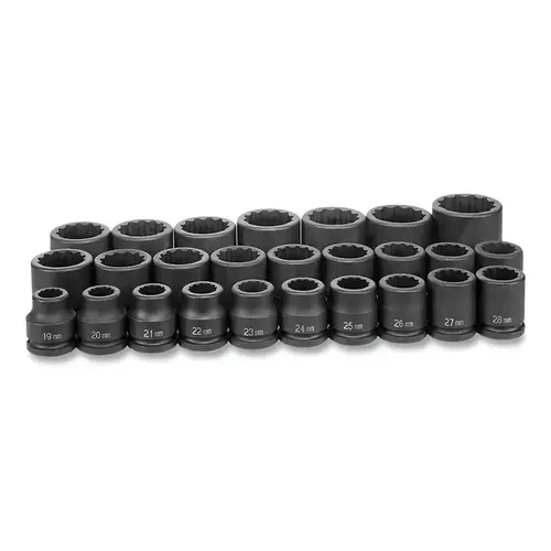 GREY PNEUMATIC 8126M Impact Socket Set, 3/4 in Dr, Metric, 12-point, 19 ...