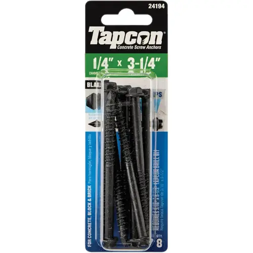 Tapcon 24194 1/4 In. x 3-1/4 In. Black Hex Washer Head Concrete Screw ...