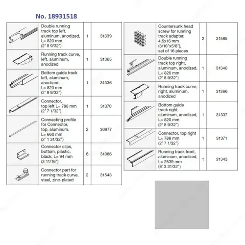 Hawa 18931518 Folding Concepta III 20/25 Upper Guide Rail Set Anodized ...