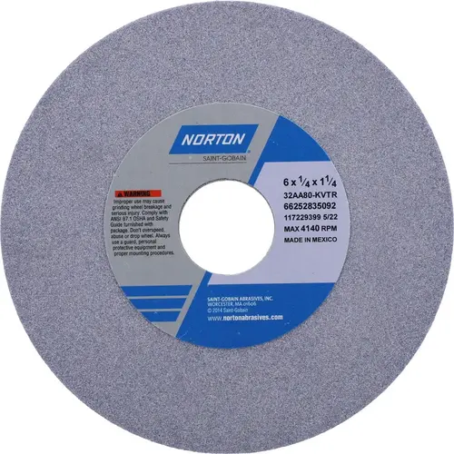 Norton 66252835092 Surface Grinding Wheel: 6" Dia, 1/4" Thick, 1-1/4 ...