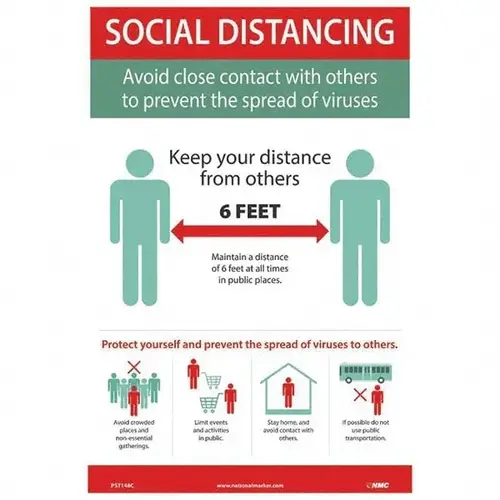 Accuform PST148C Warning & Safety Reminder Sign: Rectangle, "SOCIAL DISTANCING Avoid close ...