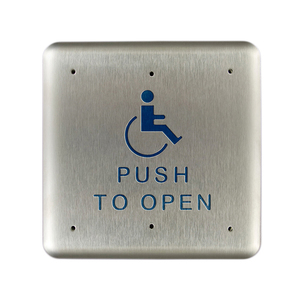 BEA 10PBS1 Stainless steel push plate, 4.75 In. square, blue handicap logo and text