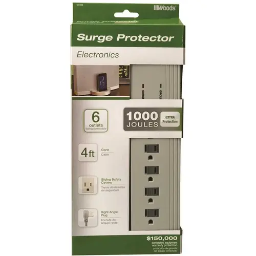 Woods 41497 Electronics 6-Outlet 1000-Joule Surge Protector with ...