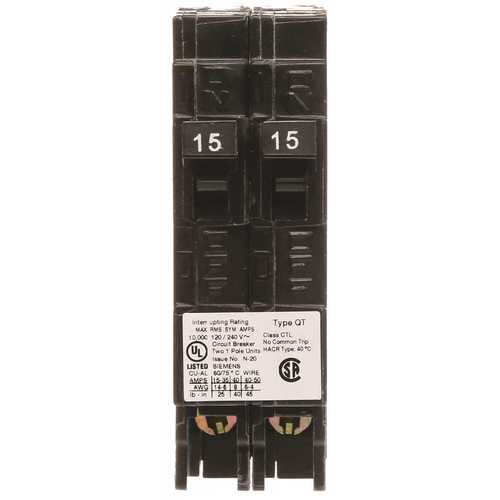 Siemens Q1515U 15 Amp Tandem Single Pole Type QT Circuit Breaker