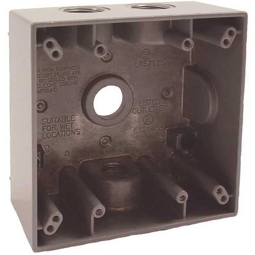 BELL 5335-0 Gray 2-Gang Weatherproof Box with Four 1/2 in. Threaded Outlets