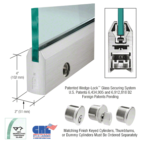 CRL DR4TBSA38CL Brushed Satin Anodized 4" Tapered Door Rail With Lock ...