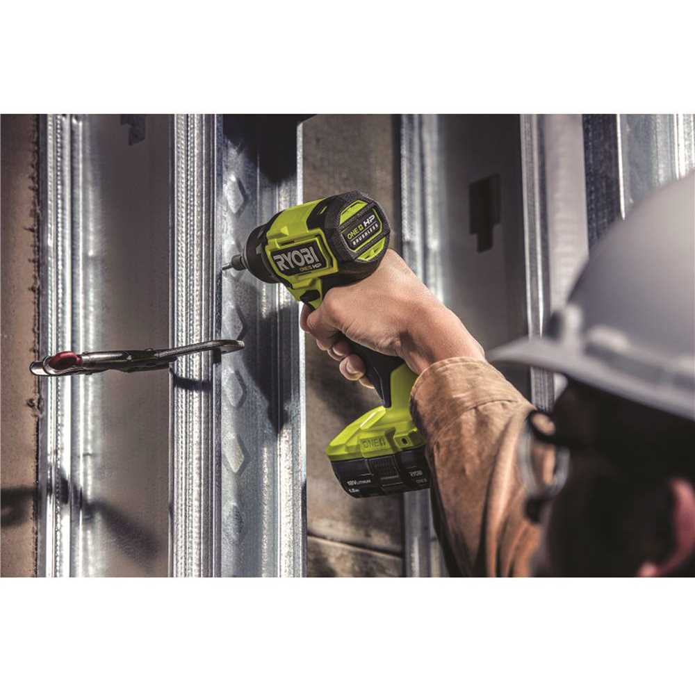 RYOBI PSBID01K ONE HP 18V Brushless Cordless Compact 1 4 in. Impact Driver Kit with 2 1.5 Ah Batteries Charger and Bag Green Buy Now