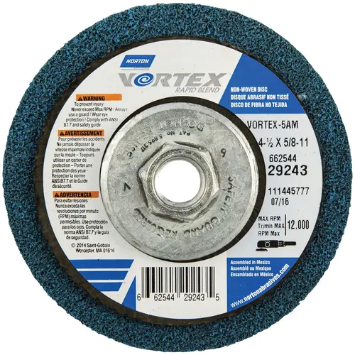 Norton 29243 Non-Woven Type 27 Depressed Center Disc, 4-1/2 in Dia, 5/8 ...