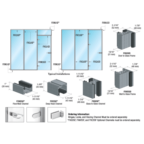 CRL FXTG2GDSA Fallbrook Satin Anodized XL Series Door-to-Glass Door ...