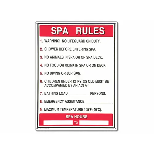 POOLMASTER INCORPORATED 40327 18"x24" Spa Rules Sign Buy Now
