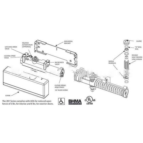 Sargent 281D EB 281 Series Door Closer, Dark Bronze Painted