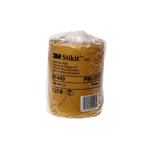 3M 01443 236U Series Abrasive Disc Roll, 6 in Dia, P80 Grit, PSA, Gold ...