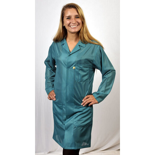 Tech Wear LOC-83-MED Medium Teal Lapel ESD / Anti-Static Lab Coat - -83-MED