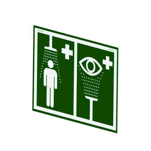 Justrite 30507 PVC Rectangle Green Eyewash & Shower Sign - 16" Width x ...