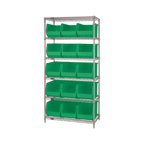 Shipping Supply WSBQ260G Green Shelves With Bins - 36" x 18" x 74"
